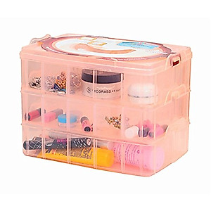 3-Tier Transparent Stackable Adjustable Compartment Slot Plastic Craft Storage Box Organizer Snap-Lock Tray Container 3 Sizes 4 Candy Colors Available (Large 30 Compartment, Orange)