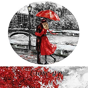 Kreative Arts Lovers Canvas Wall Art Couple Kissing in Rain with Red Umbrella Artwork Romantic Painting for Living Room Bedroom Bathroom Wall Decor Stretched and Framed Ready to Hang 24x32inch