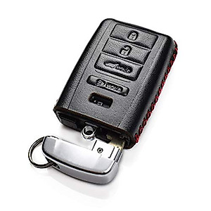 Vitodeco Leather Smar Key Fob Case Compatible with Acura RDX, MDX, ILX, TLX 2016-2020 (4-Button, Black/Red)