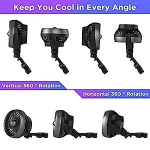 LEMOISTAR Car Fan, Battery Operated USB Car Fan with Durable Hook, 4 Speed Strong Airflow,360 Degree Rotatable Car Fan, 5V Cooling Air Small Personal Fan for Car, Rear&Back Seat Passenger etc(Black)…