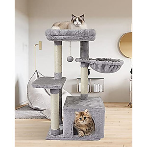 FISH&NAP US16H Cute Cat Tree Cat Tower for Indoor Cat Condo Sisal Scratching Posts with Jump Platform Cat Furniture Activity Center Play House Grey