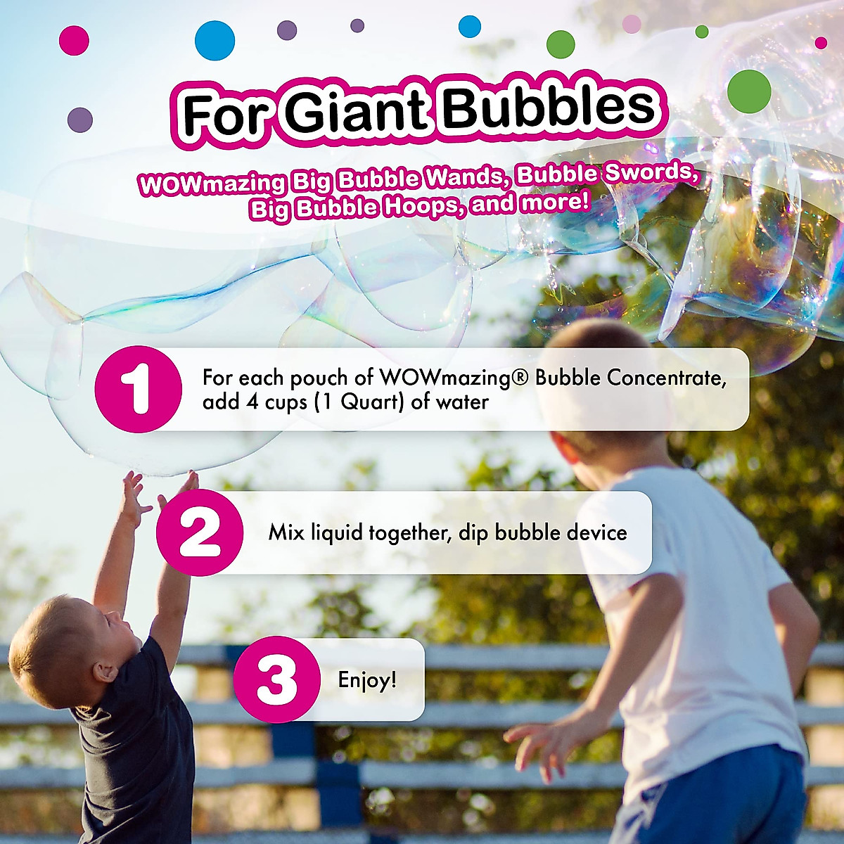 WOWMAZING Bubble Concentrate Solution (up to 4 Gallons) - Big Bubbles (5 Pouches of Bubble Refill) – Just Add Water – Made in USA…
