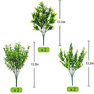 Ouddy Decor 6 Bundles Artificial Greenery Stems Mixed Fake Plastic Plants Eucalyptus Rosemary Faux Magnolia for Outdoor Indoor Garden Home Window Box Decor