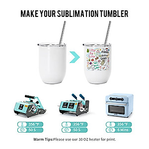 PYD Life Sublimation Wine Kids Tumblers Blanks Straight Bulk 15 OZ Glossy White with Leakproof Lid and Straw Stainless Steel for Cricut Mug Press Tumbler Heat Press 6 Pack
