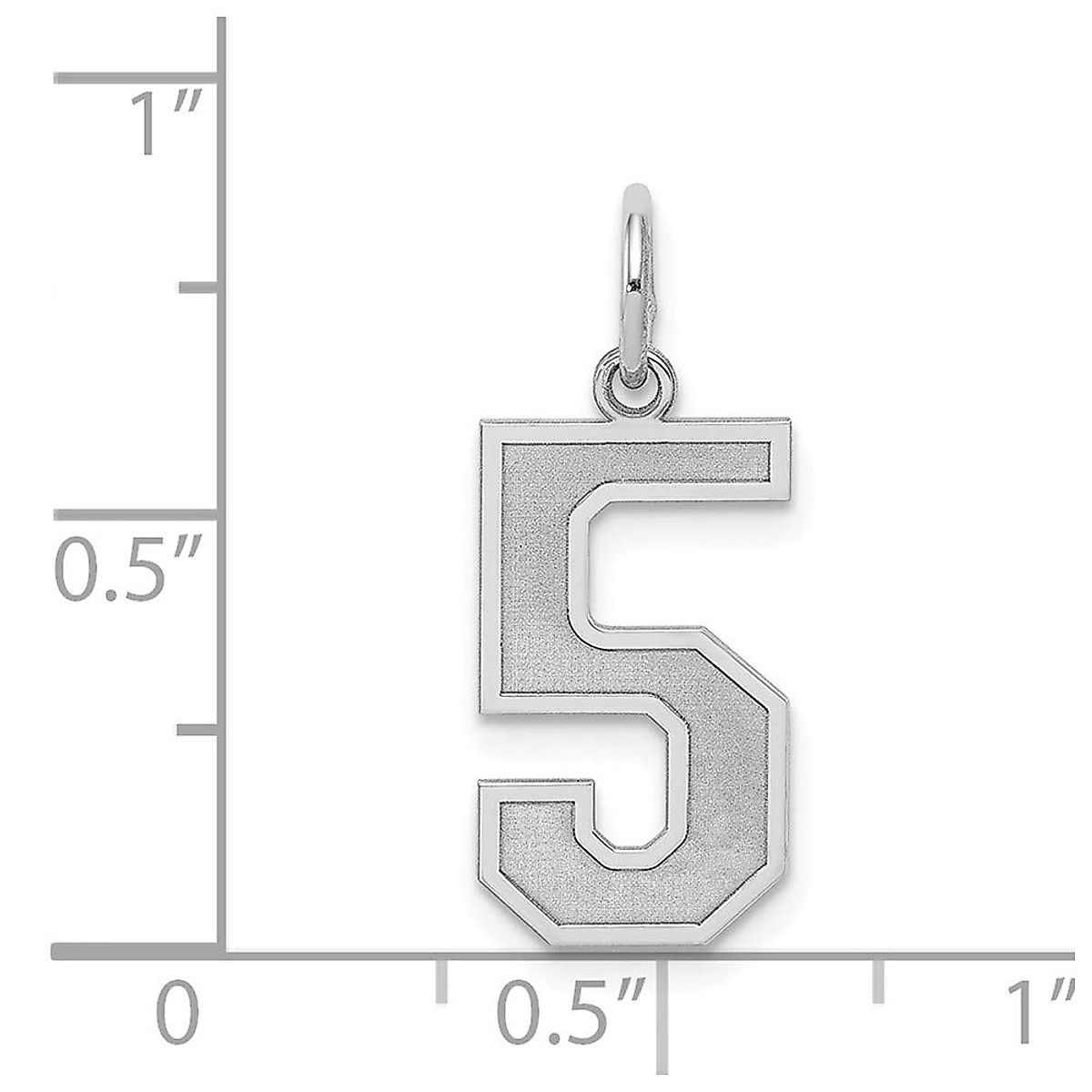 Solid 925 Sterling Silver Medium Number 5 Charm Brushed Matte Finish Pendant - 22mm x 9mm