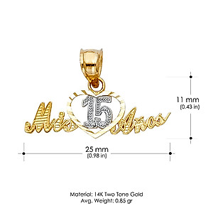 14K Two Tone Gold Sweet 15 Years Quinceanera Heart Mis 15 Anos Charm Pendant with 1.5mm Valentino Chain Necklace - 22"