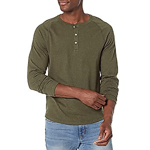 Amazon Essentials Men's Slim-Fit Long-Sleeve Henley Shirt, Olive Heather, Medium