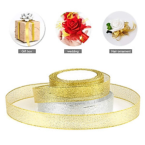 KESOTE Christmas 50 Yard Silver and Gold Ribbon for Christmas Tree Gift Wrapping Hair Bows Maker Floral Projects, 4/5 Inches