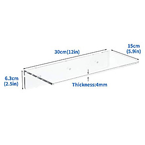 FEMELI Clear Acrylic Floating Wall Shelf for Figures Collections Plant Photo in Bedroom Living Room Office,Wall Mounted Storage Shelf 12 Inch,2 Pack