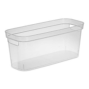 Modern Narrow Organizer Storage Bin, Clear Plastic Household Storage Container for Kitchen Pantry storage, Under Sink Bin, Bathroom/Laundry Room - Made In USA - 2 Pack (Narrow - 15” X 6” X 5”)