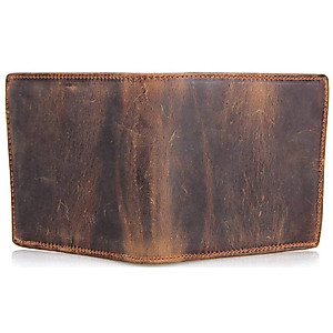 HRS Genuine Leather Wallets for Men-Handmade Vintage Italian Distressed Large Bifold Men's Wallet with RFID Blocking ID Window and Zipper