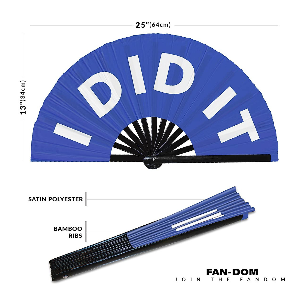 I Did It hand fan foldable bamboo circuit hand fan funny gag slang words expressions statement gifts Festival accessories Rave handheld Circuit event fan Clack fans (Blue)