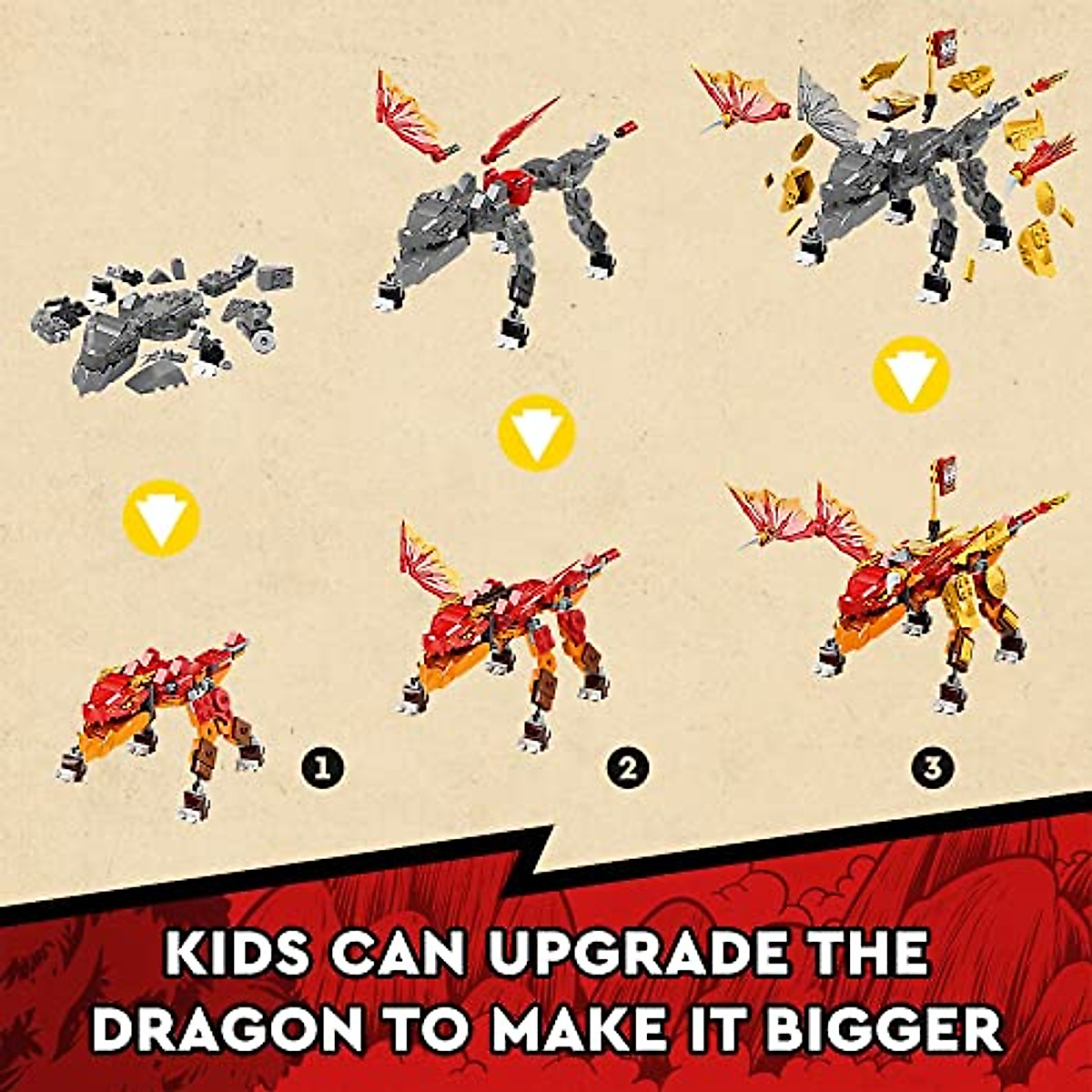 LEGO NINJAGO Kai’s Fire Dragon EVO Toy 71762 for Kids with Cobra & Boa Snake Warrior Figures and Kai Minifigure, Collectible Mission Banner Series