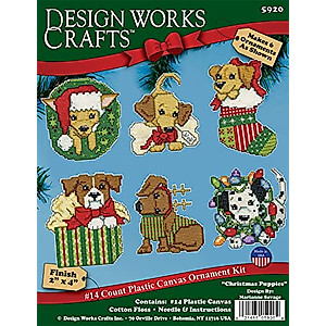 Design Works Crafts Christmas Puppies Counted Cross Stitch Ornament Kit, White