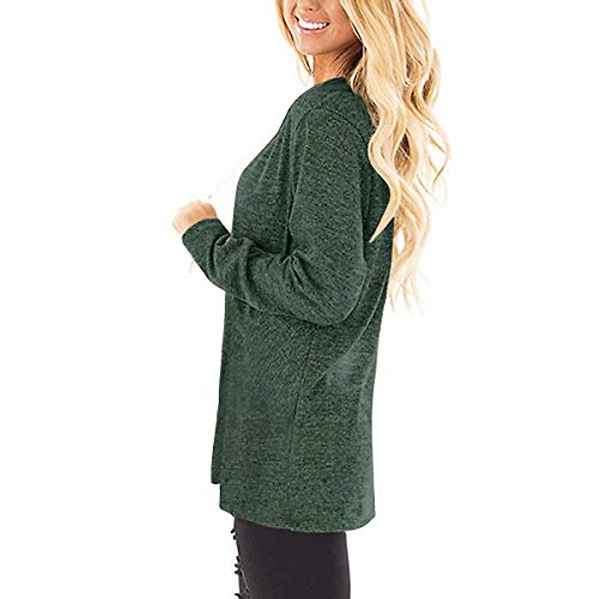 Jescakoo Fall Casual Tops for Women Cute Long Sleeve V Neck T Shirts Green L