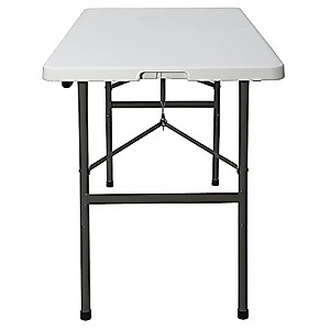 SUPER DEAL Portable 4 Foot Plastic Folding Table, Indoor Outdoor Heavy Duty Fold-in-Half Picnic Party Camping Barbecues Table with Carrying Handle, White