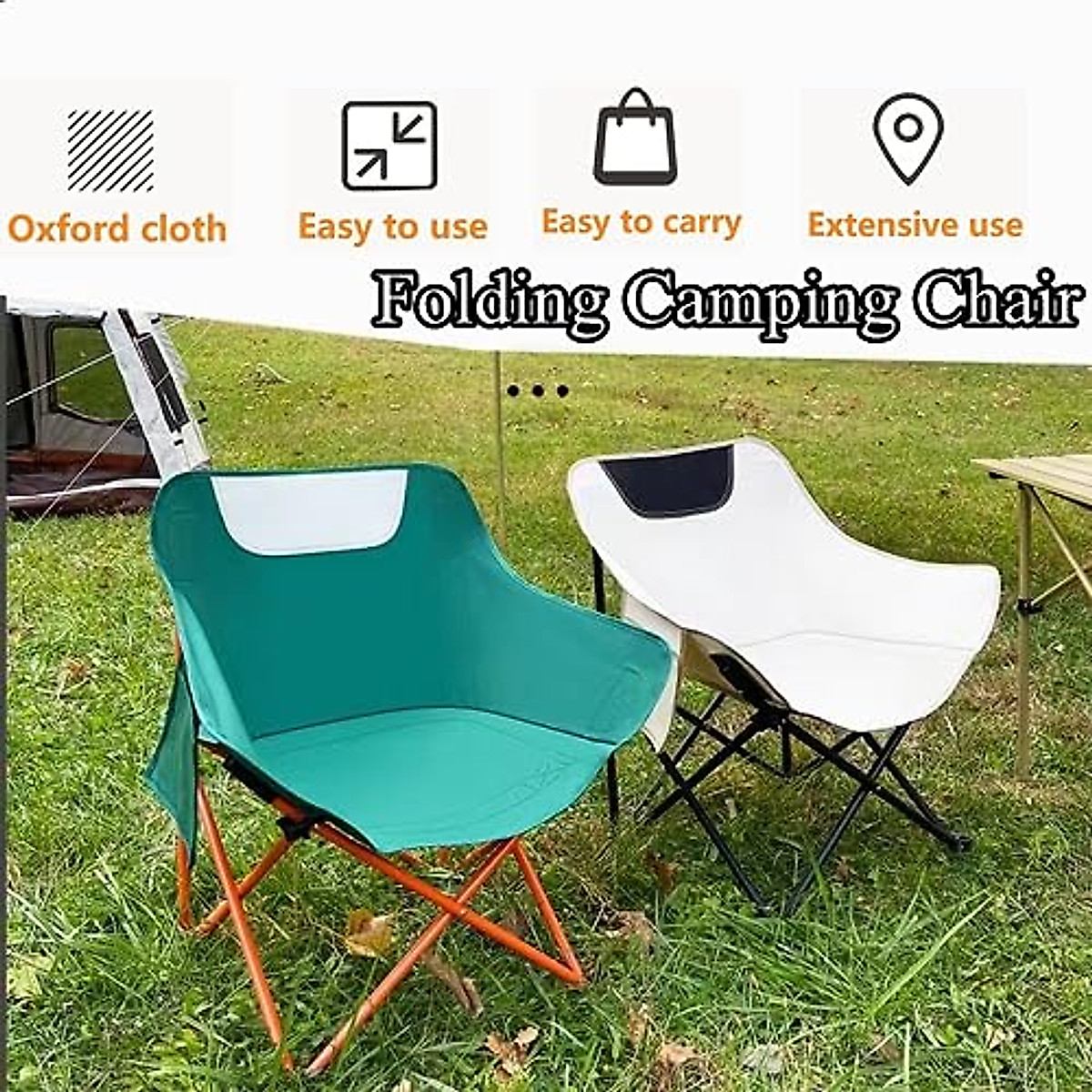 Kvittra Portable Camping Chair, Breathable Cushion Construction 2 Side Pockets Aluminum Frame Camp Chair with Carry Bag Compact and Lightweight Folding Chair for Backpacking and Camping