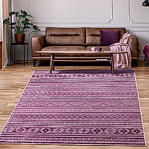 Antep Rugs Alfombras Non-Skid (Non-Slip) 8x10 Rubber Backing Moroccan Geometric Low Profile Pile Indoor Area Rugs (Purple, 8' x 10'3")