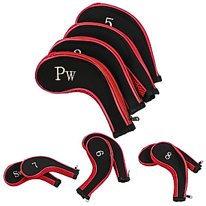 Iron Head Covers, 10Pcs Neoprene Waterproof Wear Resistant Putter Protector Case Golfer Accessory(Red)