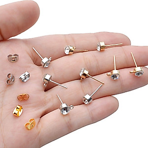 100pcs 5mm Rhinestone Earring Studs Hypoallergenic Earrings Posts with Loop and 100pcs Butterfly Earring Backs for DIY Earring Jewelry Making Supplies