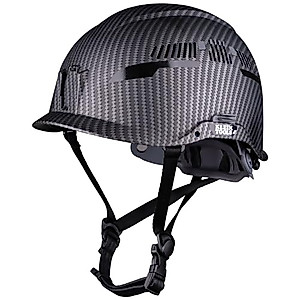Klein Tools 60516 Safety Helmet, Vented Class C Safety Hard Hat, Removable Chin Strap, Premium KARBN Pattern, Adjustable Vents