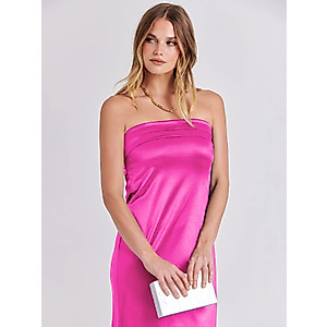 ANRABESS Women Summer Wedding Guest Maxi Dress Strapless Satin Tube Bodycon Backless Cocktail Formal Dresses 2025 Spring Hot Pink