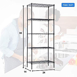 5 Tier Wire Shelving Unit Metal Storage Shelves Heavy Duty Metal Shelf Organizer Layer NSF Certification Commercial Grade Utility Rack for Bathroom Office Kitchen Garage Restaurant (14"Dx24"Wx60"H)