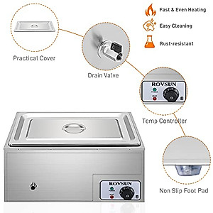 ROVSUN 21QT Full Pan Commercial Food Warmer, 110V Stainless Steel Bain Marie Buffet Electric Food Warmer, Stove Steam Table with Temperature Control & Lid for Parties, Catering, Restaurants