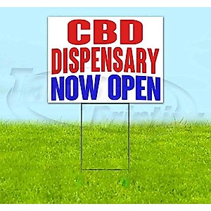 CBD Dispensary Now Open (18" x 24") Yard Sign, Quantity Discounts, Multi-Packs, Includes Metal Step Stake, Bandit, New, Advertising, USA