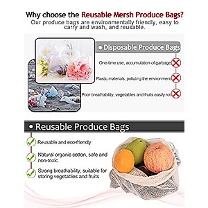 Romozi Reusable Produce Bags, Washable and Reusable Grocery Bags for Veggies, Fruits, Bulk Food,Toys, Cotton Mesh Produce Bags with Drawstring (Set of 6 PCS) (Light Yellow, 6)