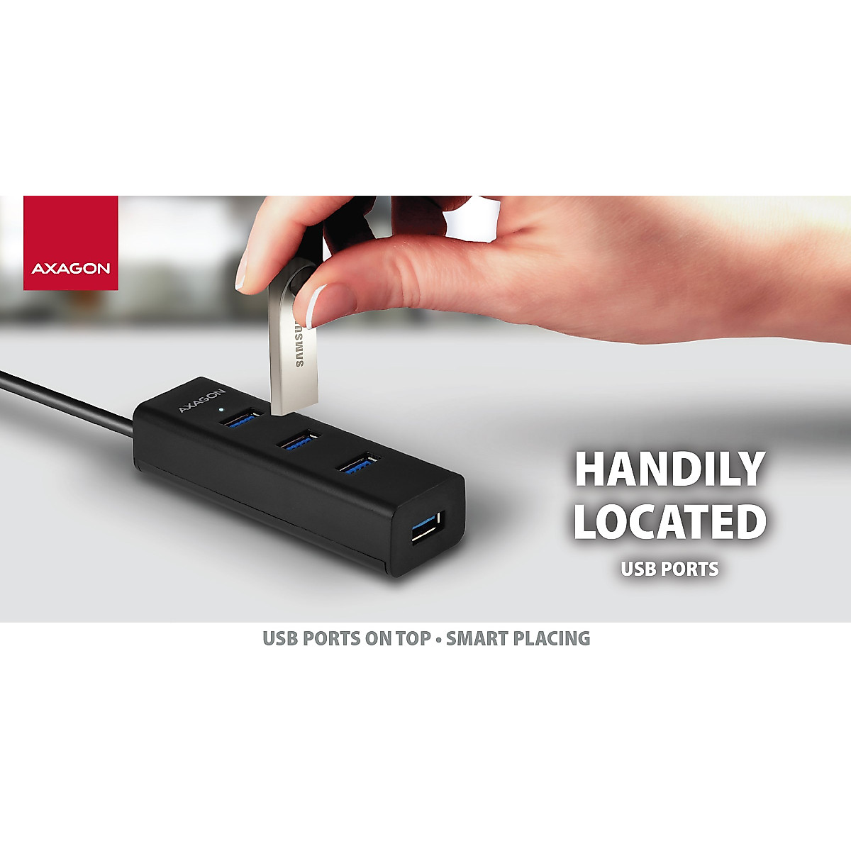 AXAGON HUE-S2B USB-A-Hub, 4X USB 3.0, 1x Micro-USB für Stromversorgung - 300 mm Kabel