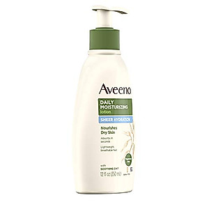 Aveeno Sheer Hydration Daily Moisturizing Lotion For Dry Skin With Soothing Oat, Lightweight, Fast-Absorbing & Fragrance-Free Intense Body Moisturizer, 12 Fl. Oz
