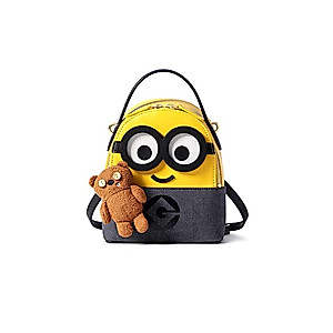 Fion x Minions Mini Backpack for Women Leather Small Backpack Purse Fashion Shoulder Bag (Minion With Bear)