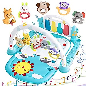 DoubleVillages Baby Play Gym Mats, Funny Play Piano Gym with Music and Lights, Baby Gyms Play Mats for Sensory Exploration and Motor Skill Development, Musical Activity Center for Infants Toddlers