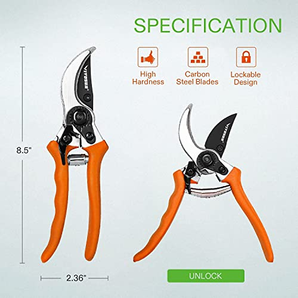 VIVOSUN 8” Premium Bypass Pruning Shears, Strong Garden Clippers, Durable Hand Pruner, Tree Trimmers for Bushes, Stems, and Flowers, Orange