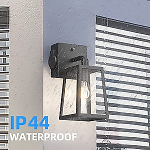 SPECILITE Dusk to Dawn Porch Lights with 2 Outlets, Waterproof & Anti-Rust Outdoor Light Fixture, Black Finish Exterior Light Fixture for Garage, Patio, Garden