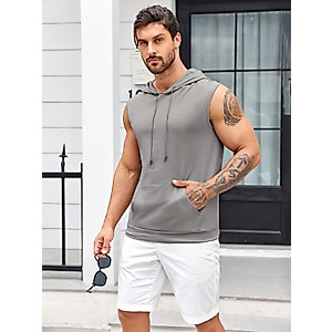 Makkrom Mens Workout Hooded Tank Tops Sports Training Sleeveless Gym Hoodies Bodybuilding Cut Off Muscle Shirts Grey