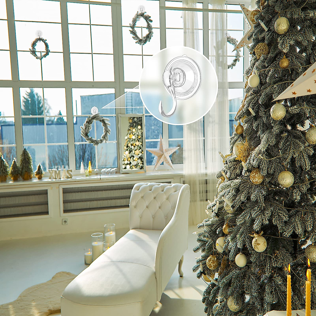 VIS'V Wreath Hanger, Large Clear Heavy Duty Suction Cup Wreath Hooks with Wipes 22 LB Removable Strong Window Glass Door Suction Cup Wreath Holder for Halloween Christmas Wreath Decorations - 2 Pcs