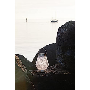 Allsop Home and Garden 30673 Solar Boaters Lantern Oval, Handblown Glass with Solar Panel and LED Light, Weather-Resistant for Outdoor Deck, Patio, Garden, Oval/White, 1-Count