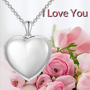 SOULMEET 10k White Gold Minimalist Style Blank Heart Locket Necklace That Holds Pictures Photo Locket Necklace, 20" Gold Plated Silver Chain (Locket only)