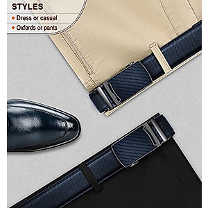 KEMISANT Belt Men, Sliding Ratchet Belt Genuine Leather For Gift Mens Dress Pants Oxfords,Size Adjustable(Purplish Blue,30"-36" Waist Adjustable)