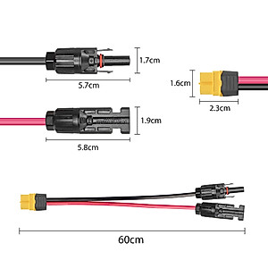 CERRXIAN 55cm 10AWG SAE Socket Solar Cable & 60cm 12AWG Solar Panel Connector to XT60 Female Cable