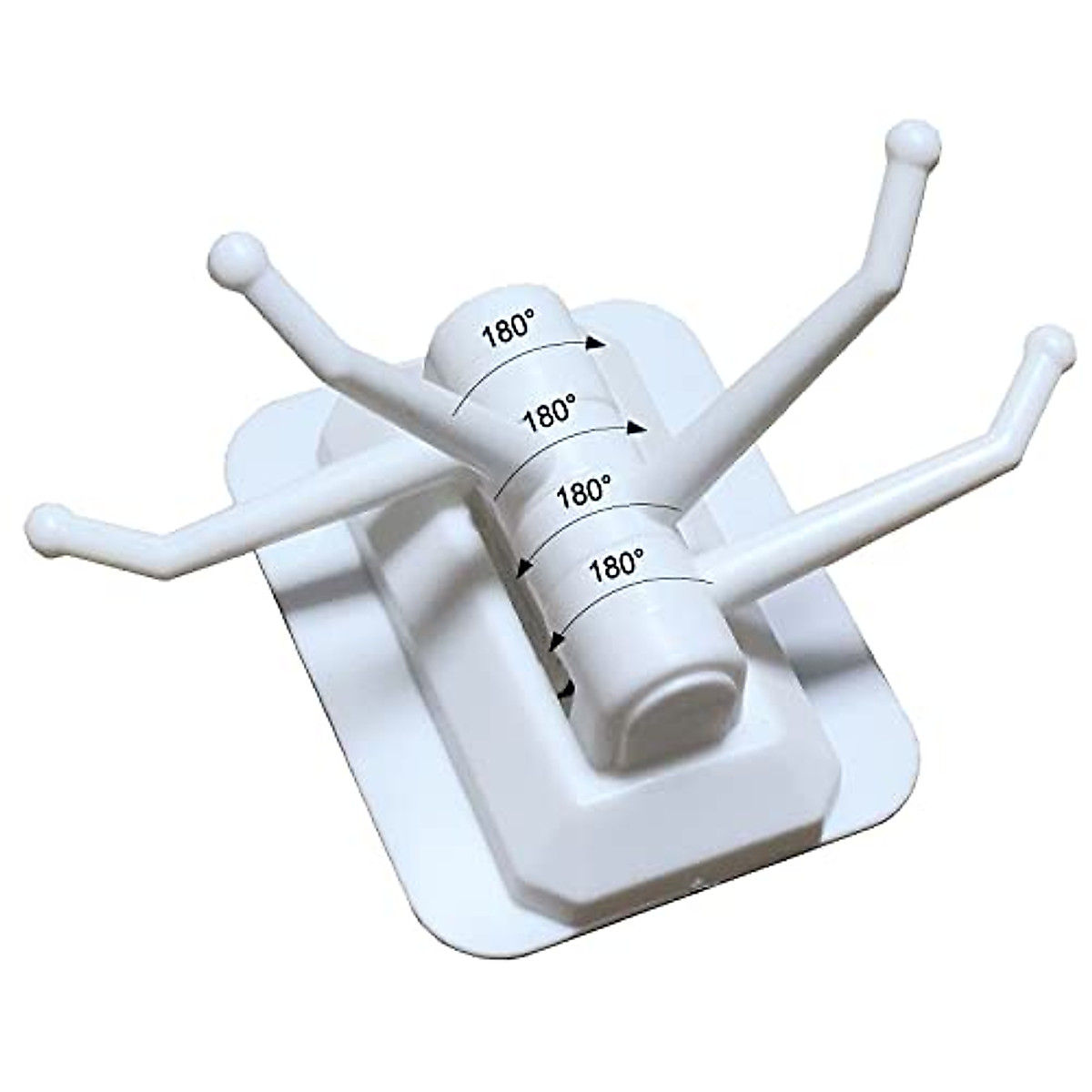 Fineget Wall Adhesive Hooks for Hanging Bathroom Kitchen Door Hooks 4 Rotatable Arms Round Heavy Duty Hooks White 2 Pairs