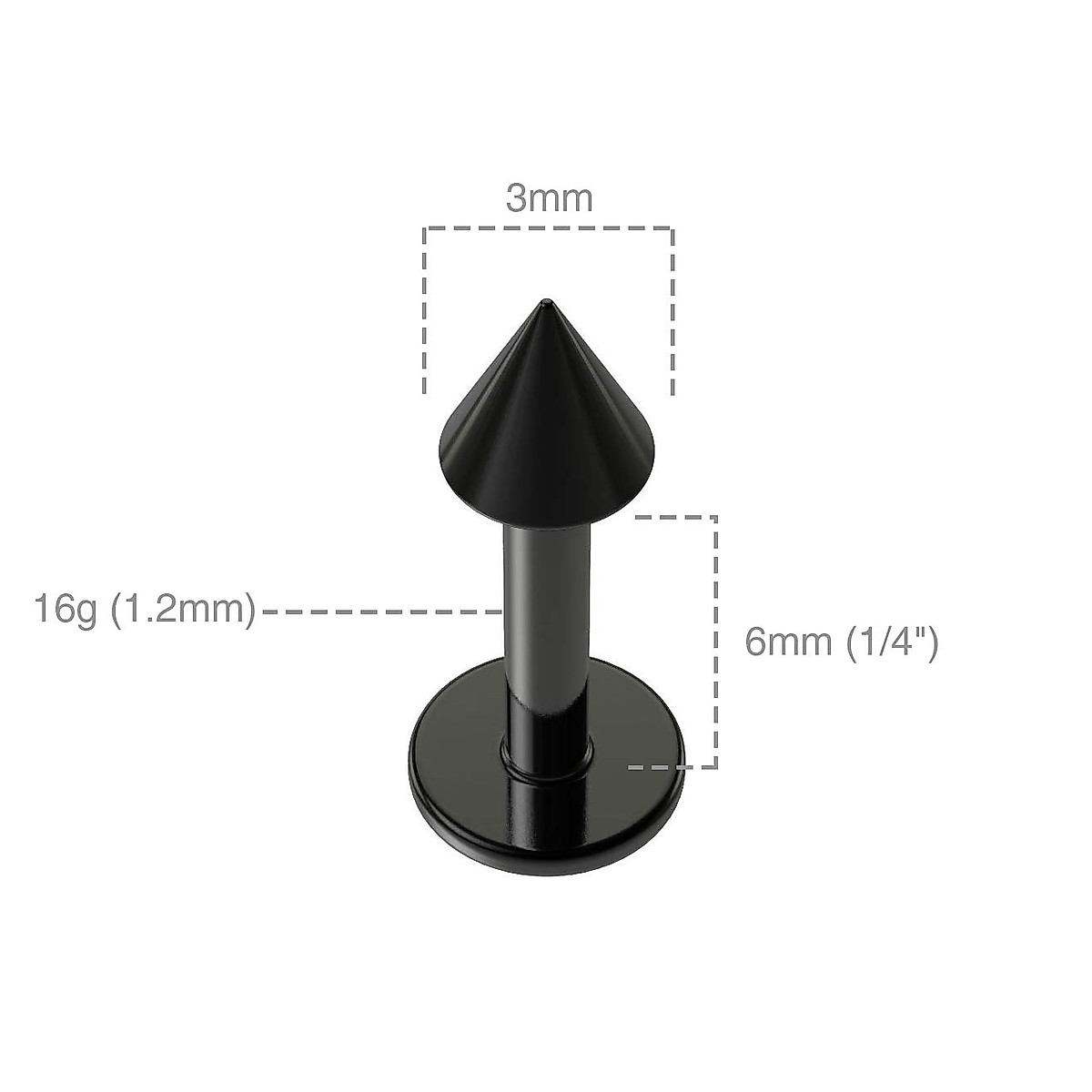 Evonix 4pc 16g Labret Piercing Jewelry Monroe Stud Lip Rings Hypoallergenic Surgical Steel Spike Black 6mm