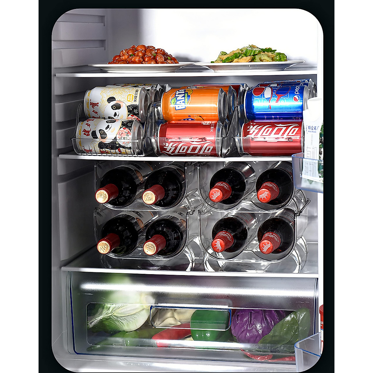 KNC Stackable Vertical Free-Standing Water Bottle Holder - Wine Rack Storage Organizer for Kitchen Countertops, Pantry, Refrigerator,Ideal Storage for Wine, Soda, Pop and Beer - Clear