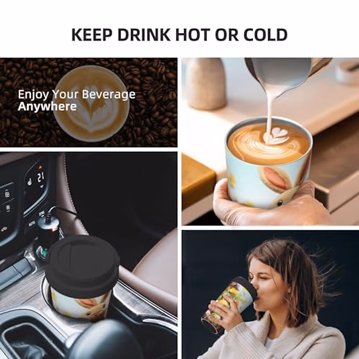 GTKSYNVE Reusable Coffee Mug with Lid and Handle, Easter Colorful Eggs Tumbler for Hot & Cold Drinks 16oz Stainless Steel Insulated Coffee Tumblers Double Wall Vacuum Thermal Cup