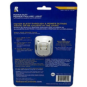 Reliance Controls THP207 Plug-In Power Failure Alarm with LED Flashlight,White