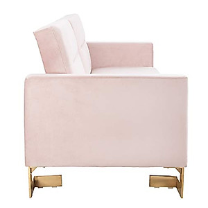 Safavieh Home Tribeca Glam Blush Velvet and Brass Foldable Sofa Bed