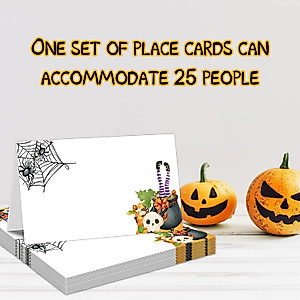 Halloween Table Place Cards, Editable Name Place Cards, 25 Pack Buffet Food Tent Labels, Double Design Name Cards, Halloween Thanksgiving Party Decorations, Easy Folding for Dinner Party - L528