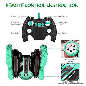 Netsky Remote Control Car for Boys Girls, RC Stunt Car 4WD 2.4Ghz Double Sided 360°Rotating RC Cars Toy for 3 4 5 6 7 -12 Years Kids,RC Crawler with Music and Led Lights (Green)